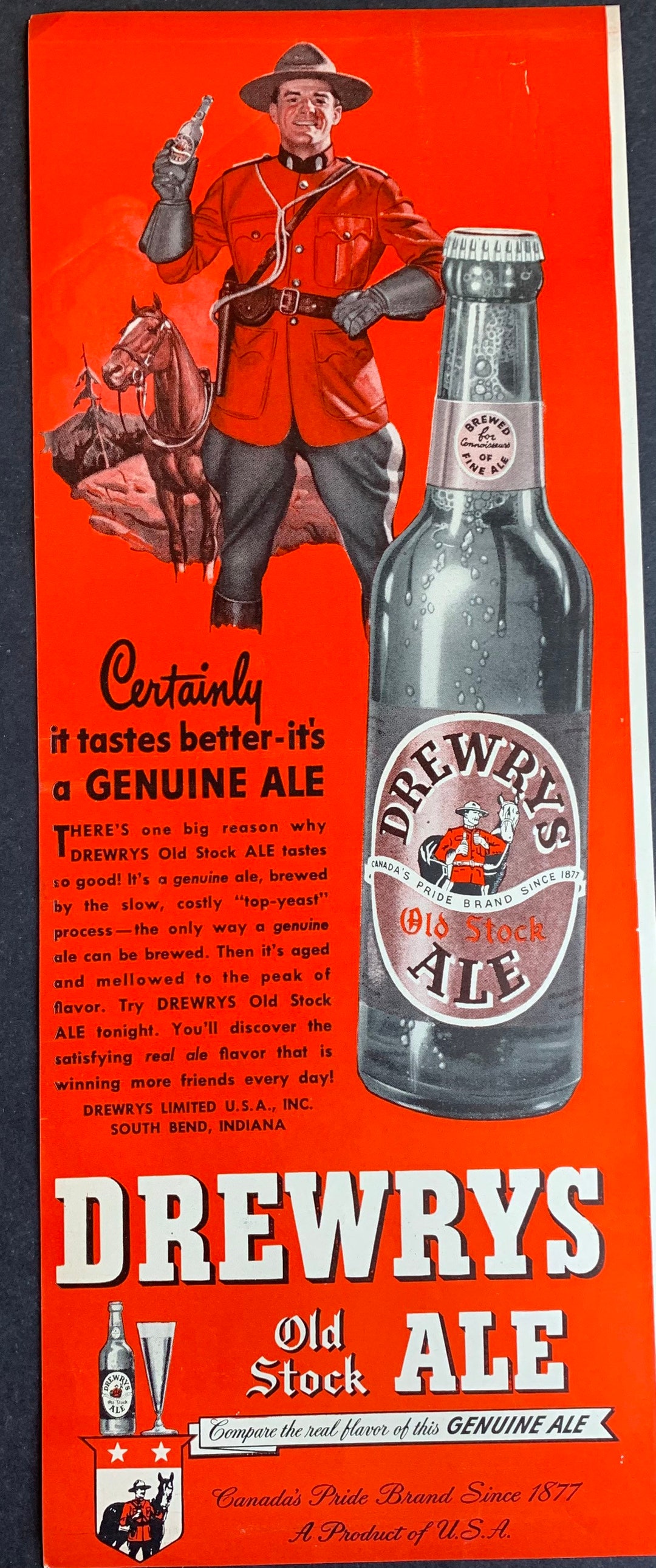 Vintage 1940s Drewrys Old Stock Ale Beer Print Ad Etsy
