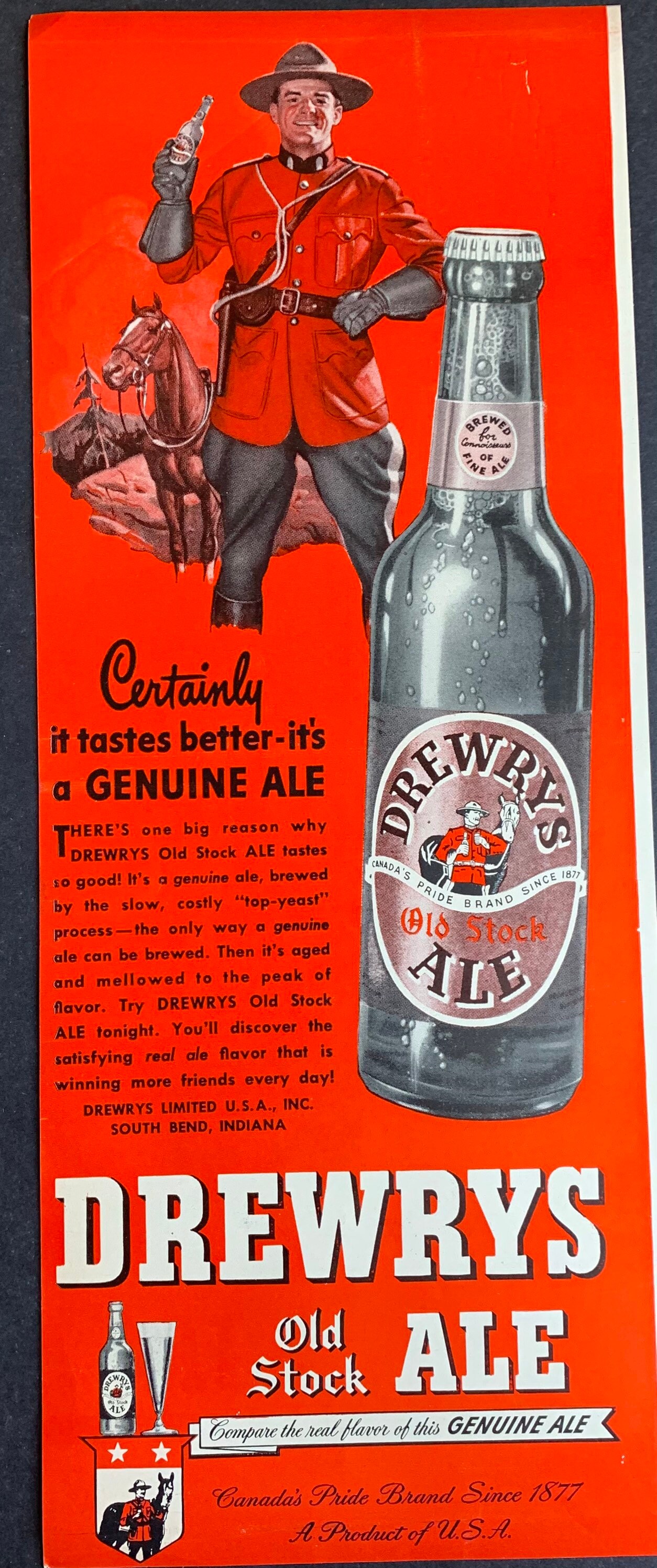 Vintage 1940s Drewrys Old Stock Ale Beer Print Ad | Etsy