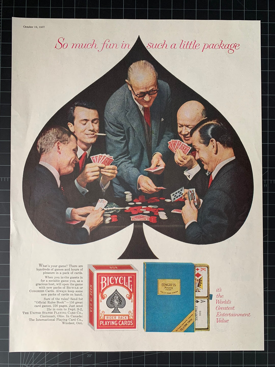 Vintage 1957 Bicycle Playing Cards Print Ad - Etsy