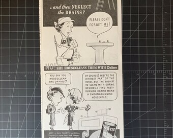 1944 DRANO Drain Cleaner Sink Clogged Drains Cleaning Sewer Germs ...