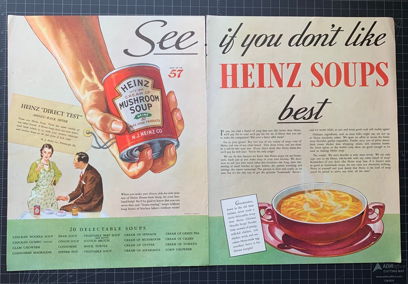 Vintage 1936 Heinz Soups Print Ad - Etsy