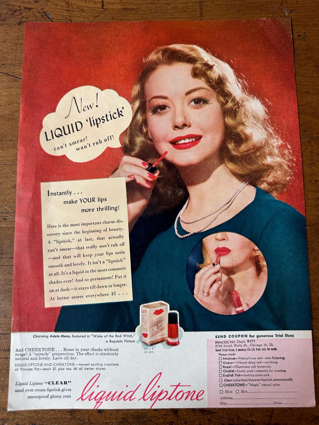 Vintage 1940s Liquid Liptone Cosmetics Print Ad - Etsy