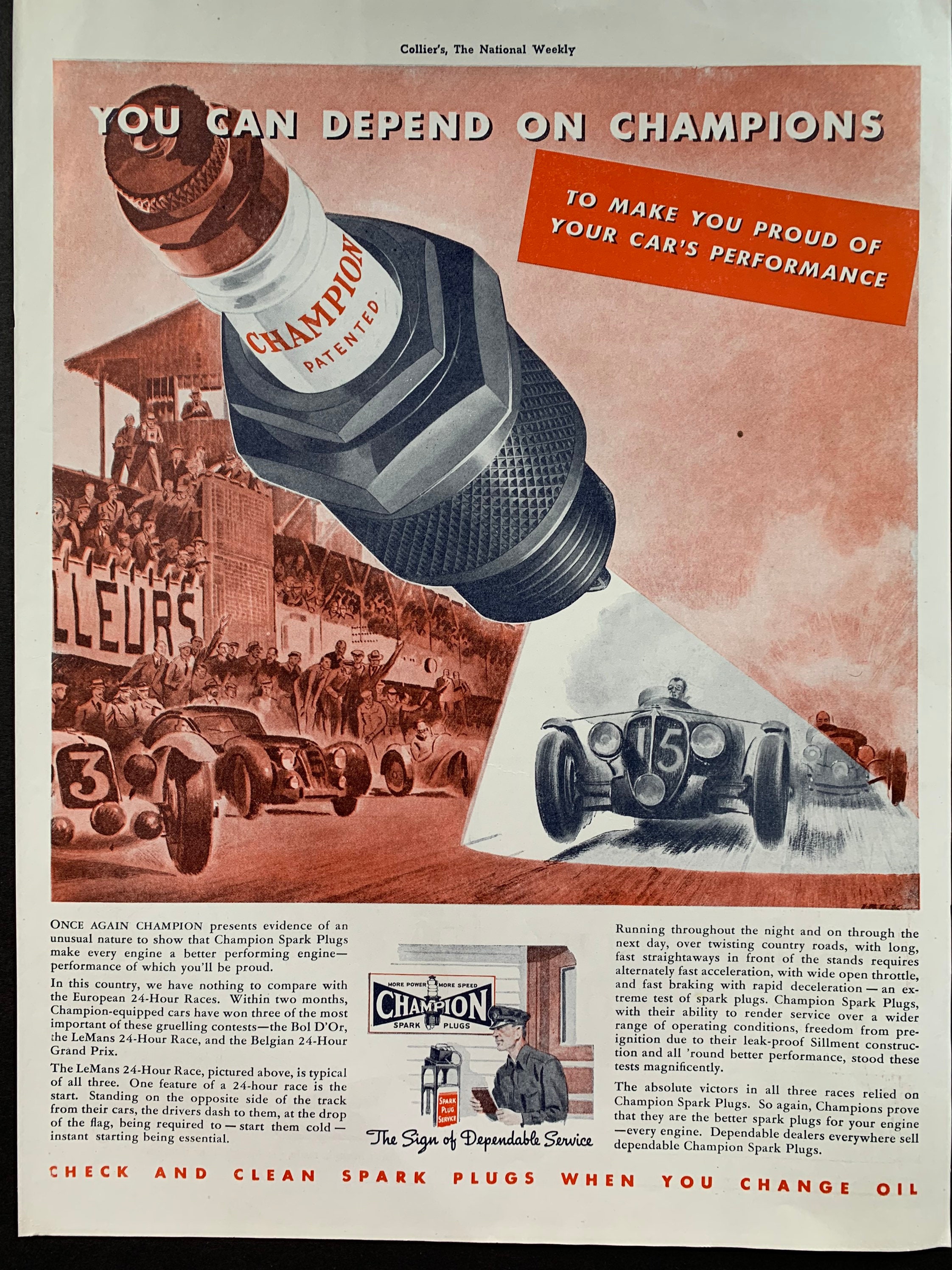 Vintage 1938 Champion Spark Plugs Ad - Etsy