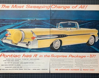 Vintage Car Print 1957 Pontiac Vintage Automotive Fashion off the ...