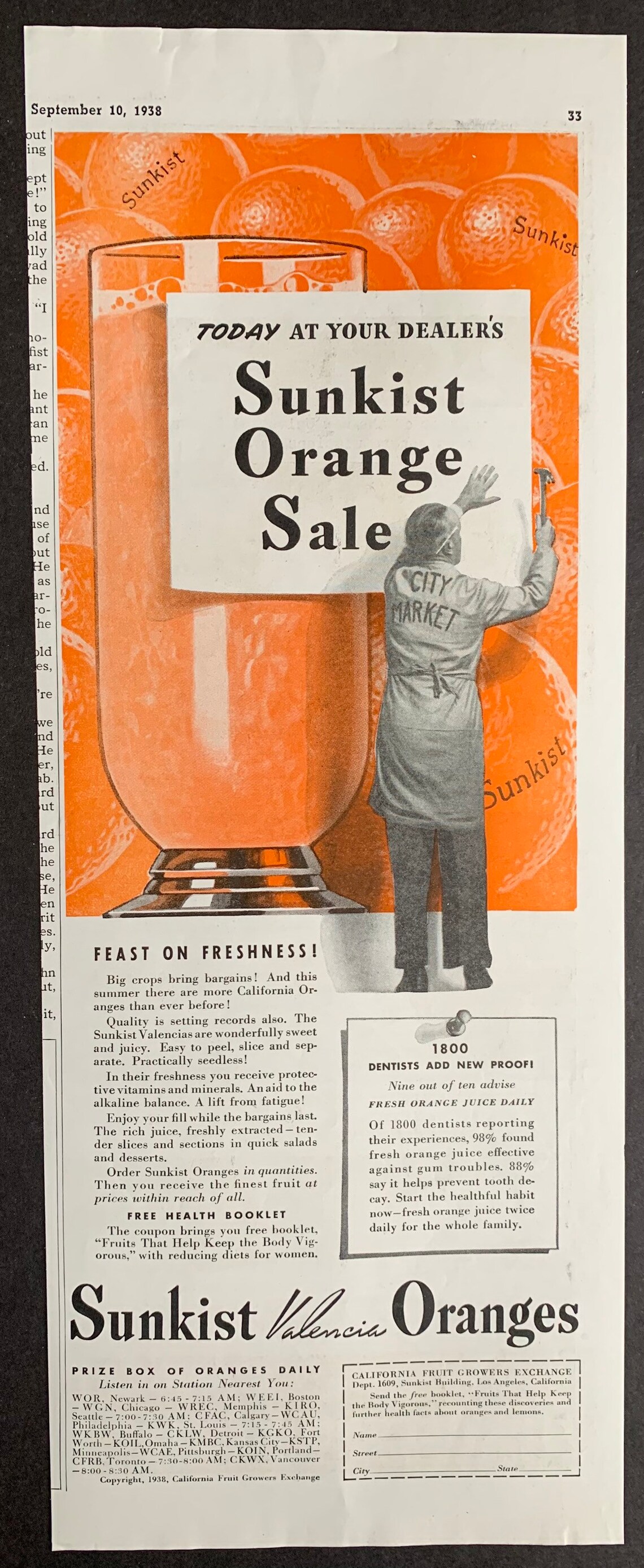 Vintage 1938 Sunkist Oranges Print Ad - Etsy