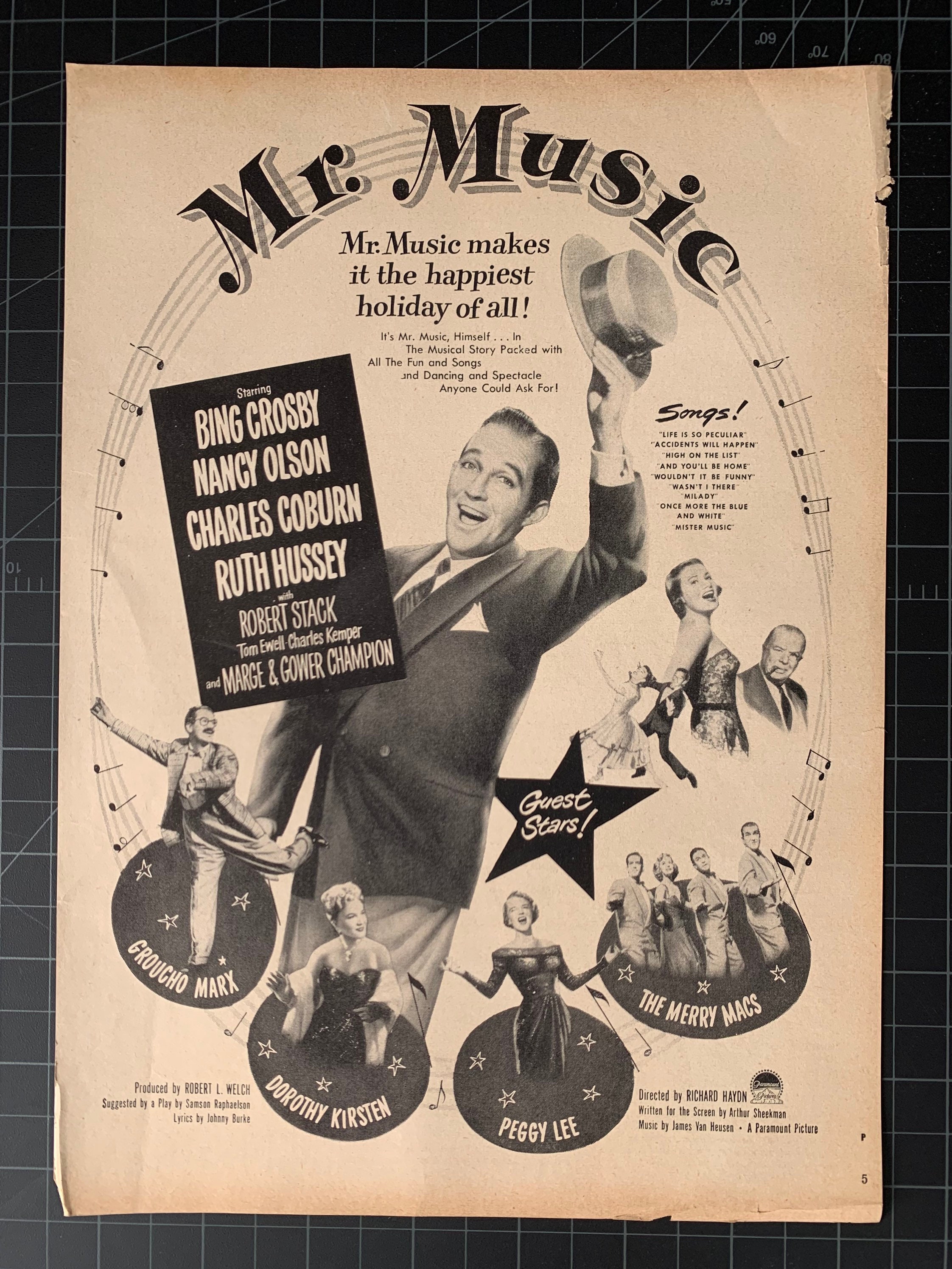 Vintage 1950s mr. Music Film Print Ad Bing Crosby Nancy - Etsy