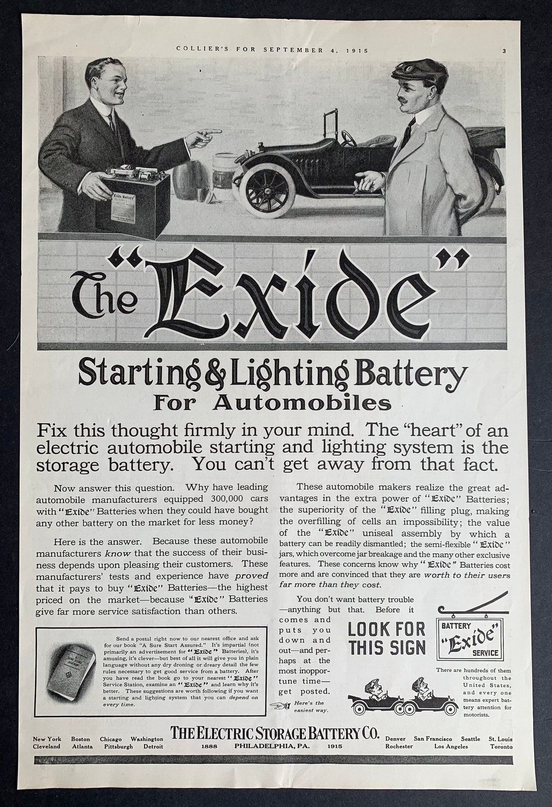 Vintage 1915 Exide Car Battery Print Advertisement - Etsy