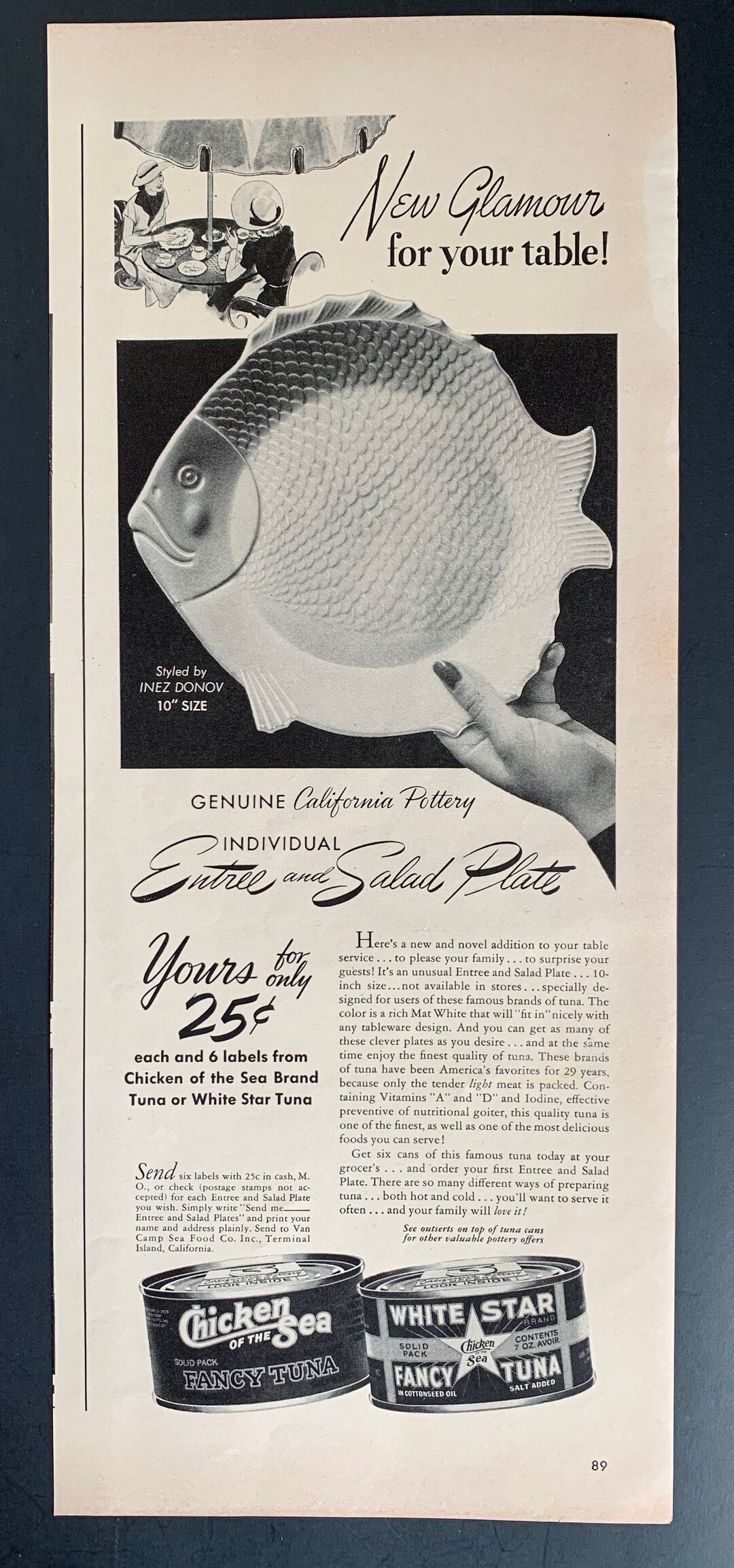 Vintage 1940s Canned Tuna Ad Chicken of the Sea White Star - Etsy