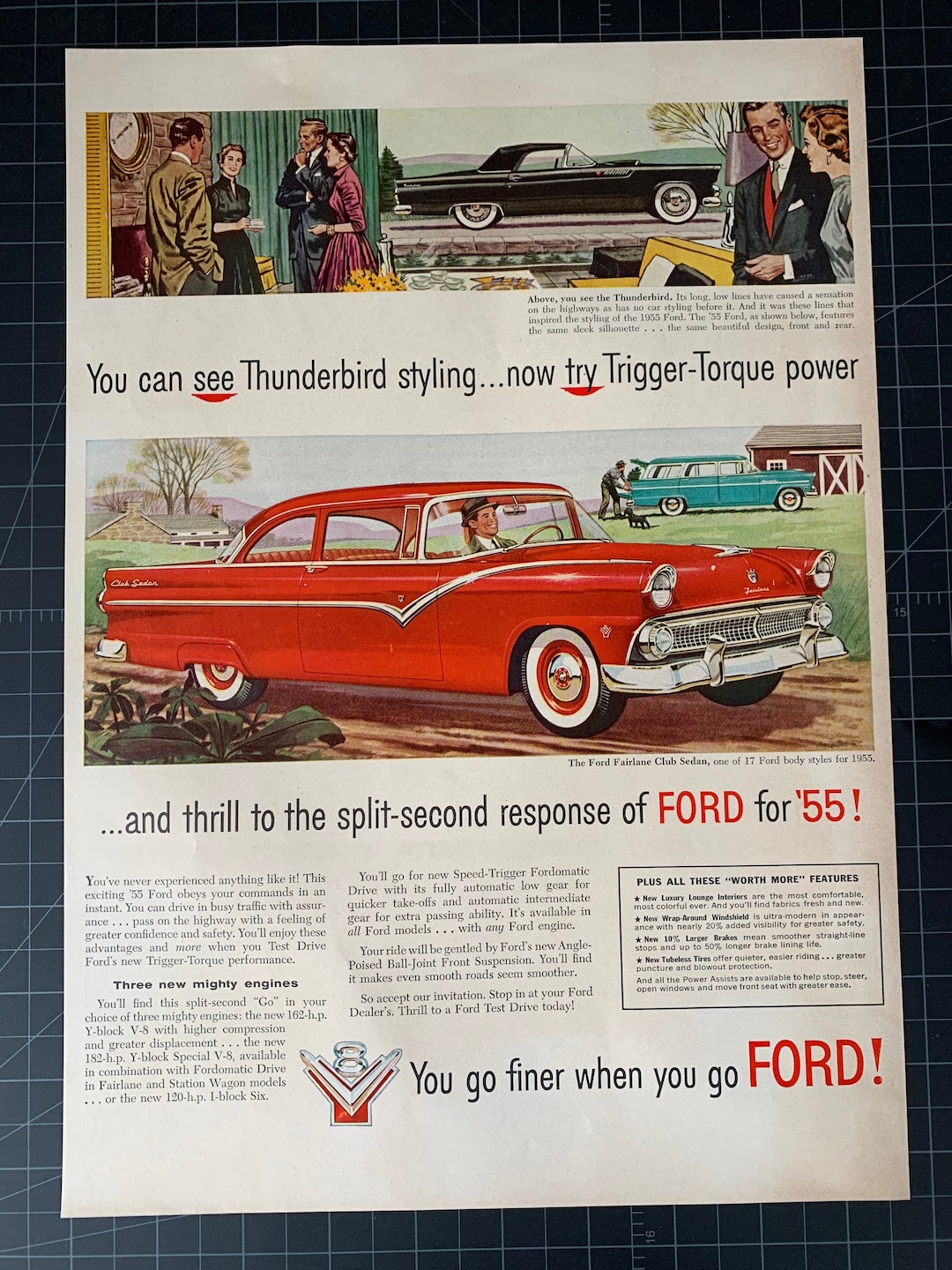 Vintage 1955 Ford Car Ad – Classic Thunderbird Styling – Original Magazine Advertisement - Etsy