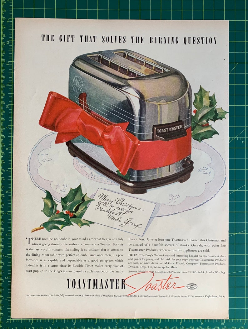 Vintage 1937 Toastmaster Toaster Christmas Print Ad - Etsy