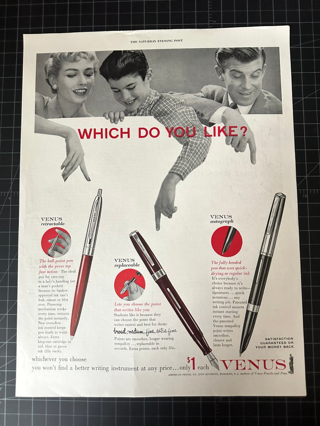 Vintage 1954 Venus Pens Original Print Ad - Etsy