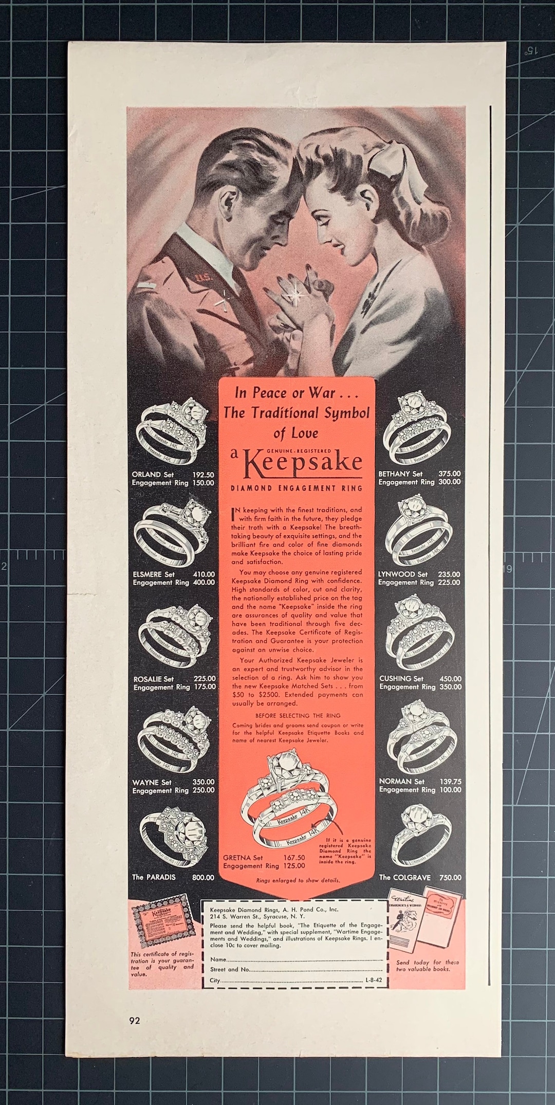 Vintage 1942 Keepsake Diamond Rings Original Print Ad - Etsy