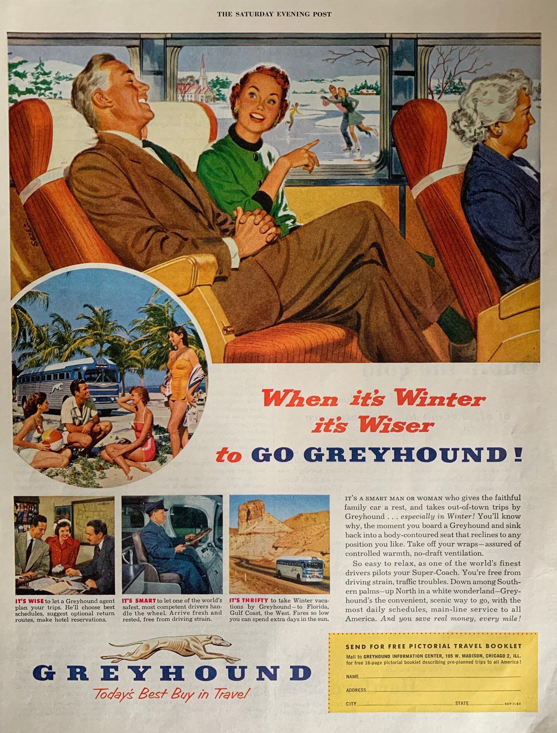 Vintage 1940s Greyhound Bus Travel Ad - Etsy Israel