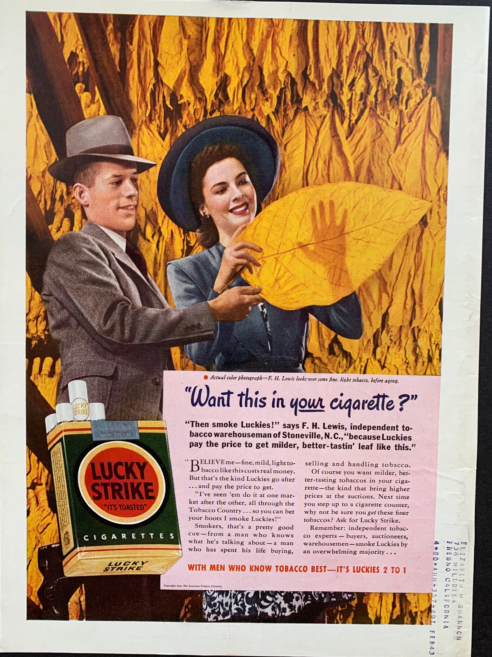 Vintage 1941 Lucky Strike Cigarettes Ad WW2 Era | Etsy