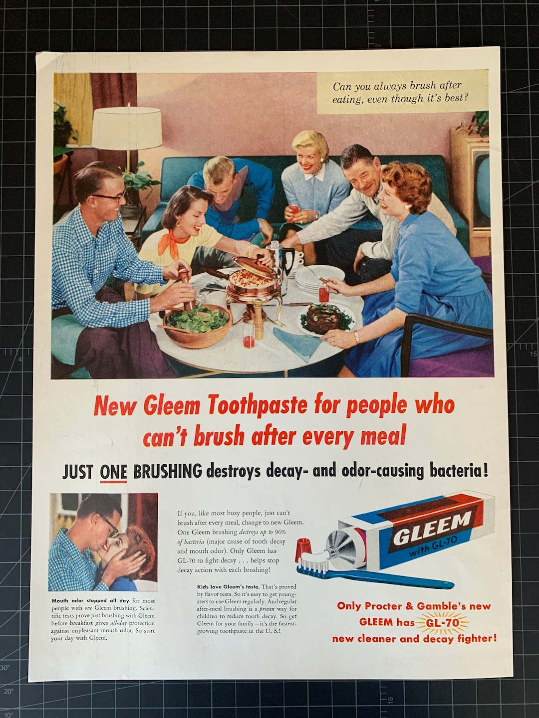 Vintage 1956 Gleem Toothpaste Print Advertisement - Etsy