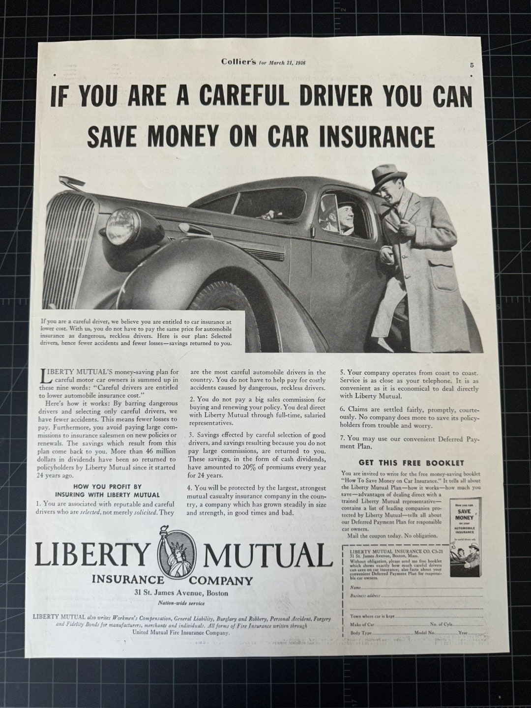 Vintage 1936 Liberty Mutual Insurance Original Advertisement - Etsy