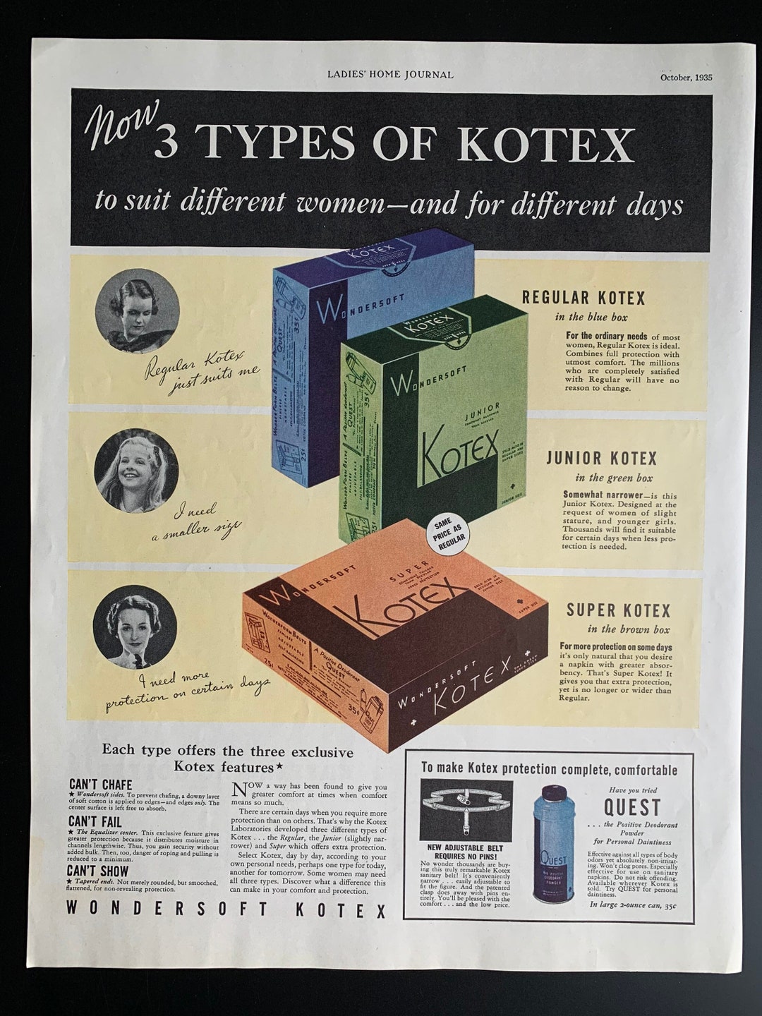 Vintage 1935 Kotex Print Advertisement - Etsy