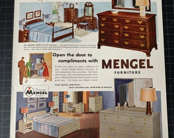 1951 MENGEL FURNITURE Bedroom Dresser Bed Vintage Print Ad - Etsy