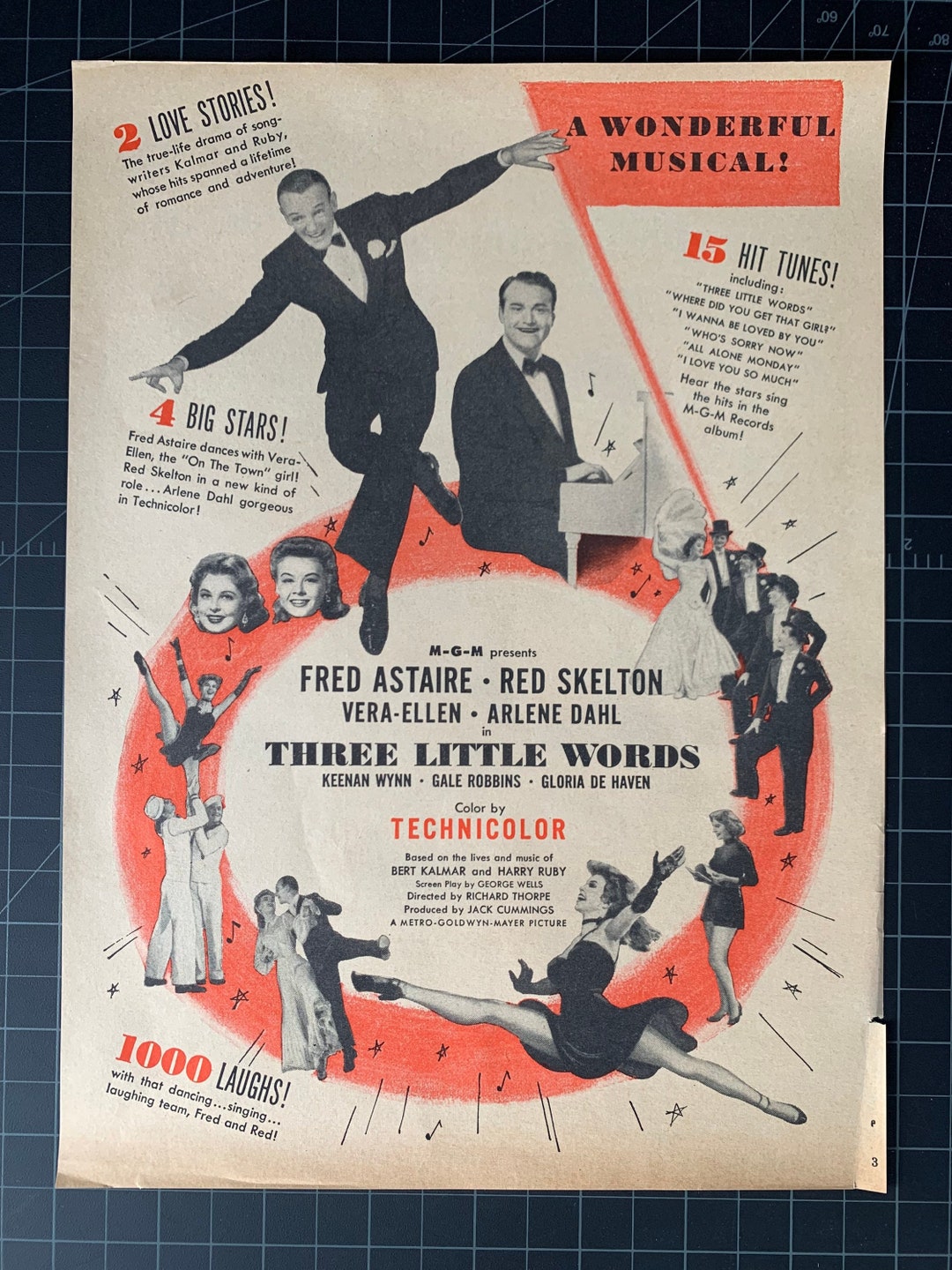 Vintage 1950s “three Little Words” Film Print Ad - Fred Astaire - Red ...