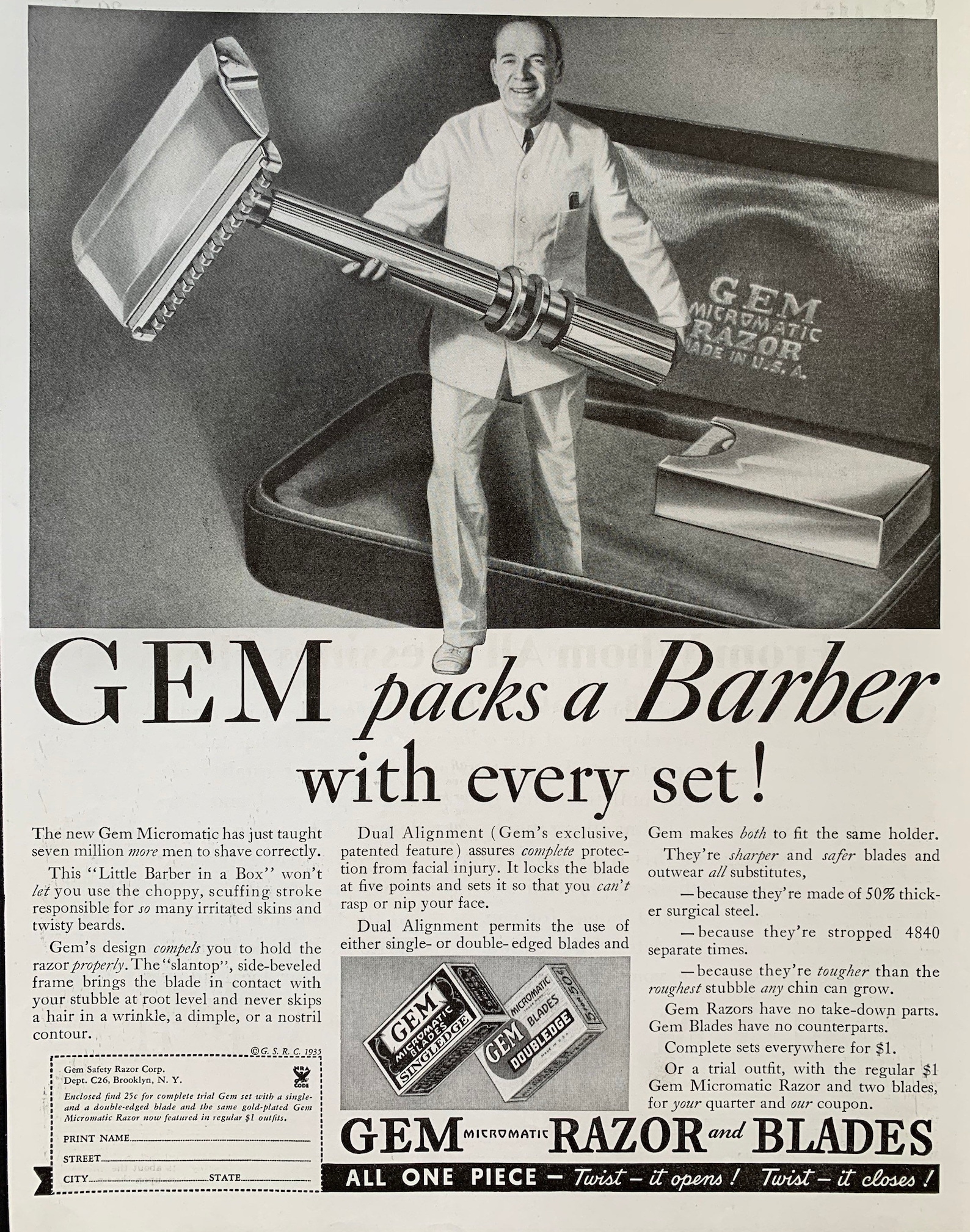 Vintage 1935 Gem Razor Blades Ad - Etsy