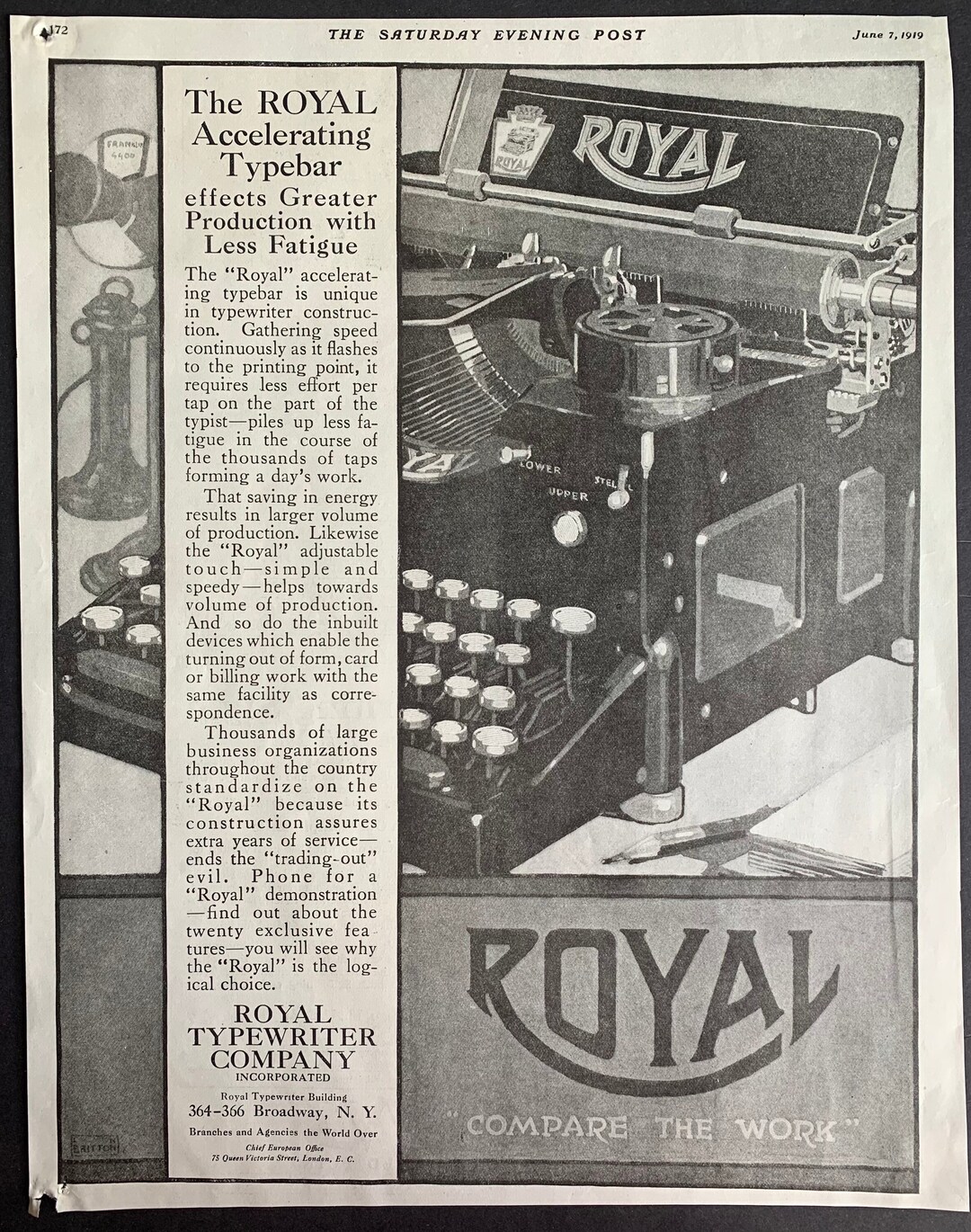 Vintage 1919 Royal Typewriter Original Print Ad - Etsy