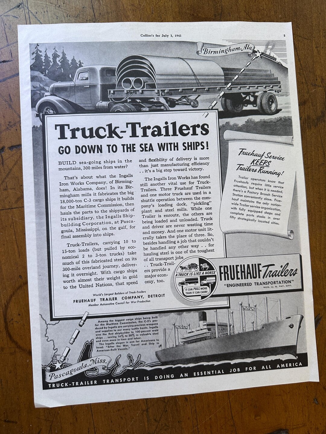 Vintage 1943 Fruehauf Trailers WWII Original Print Ad - Etsy