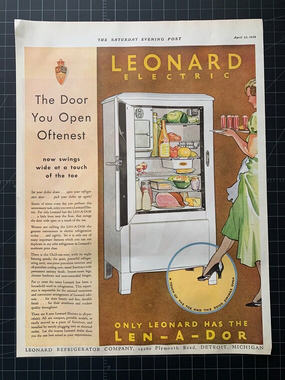 Vintage 1932 Leonard Len-a-dor Refrigerator Print Ad | Etsy