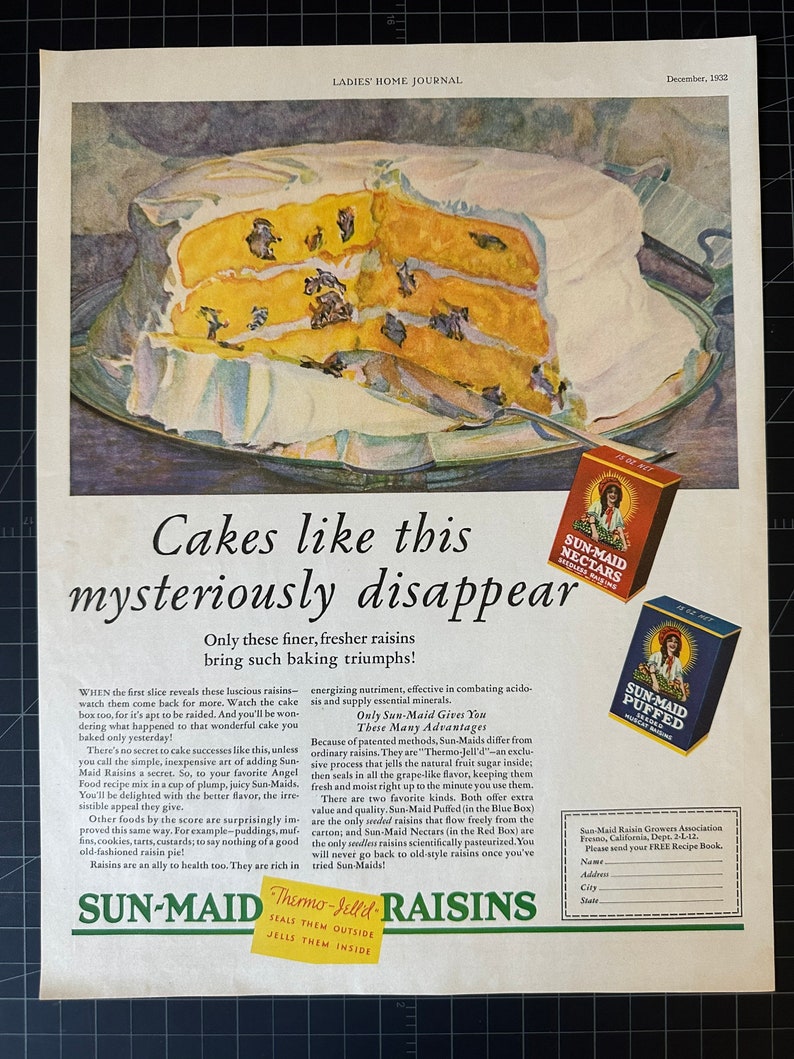 Vintage 1932 Sun-maid Raisins Print Ad - Etsy