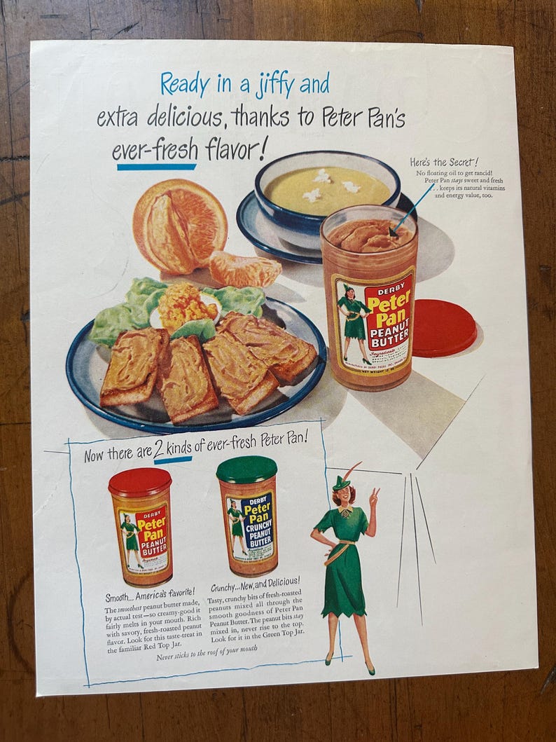 Vintage 1949 Peter Pan Peanut Butter Original Print Ad - Etsy