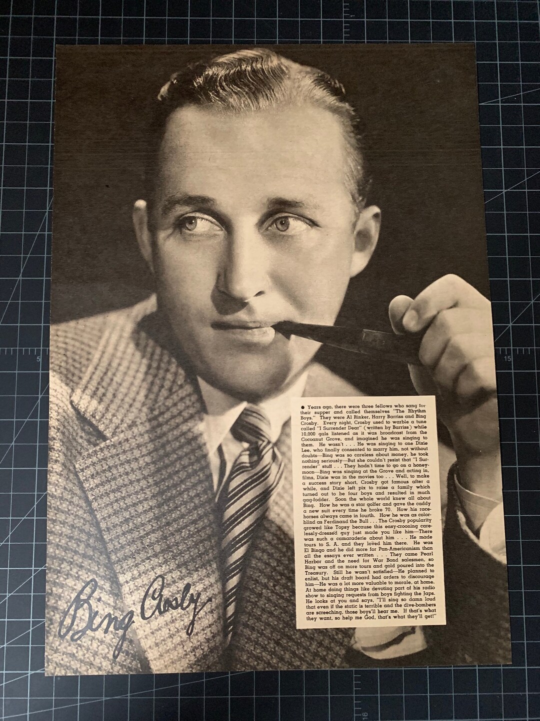 Vintage 1943 Bing Crosby Sepia Magazine Portrait & Bio - Vintage Movie ...