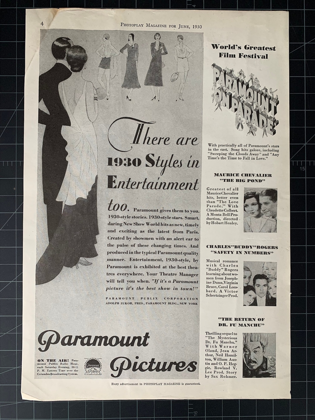 Vintage 1930 Paramount Pictures Original Magazine Advertisement - Etsy