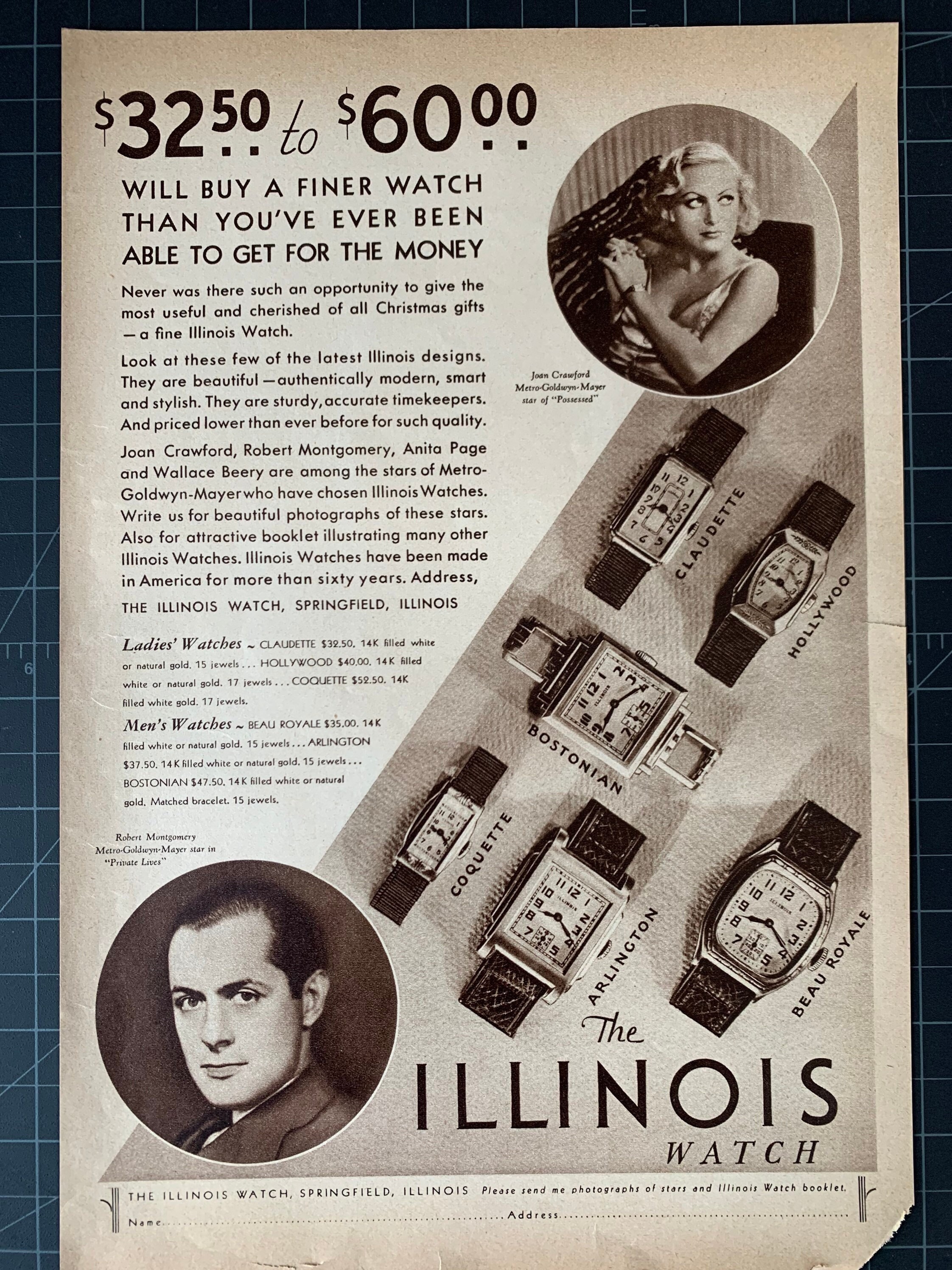 Vintage 1930 Illinois Watch Company Original Print Ad - Joan Crawford ...
