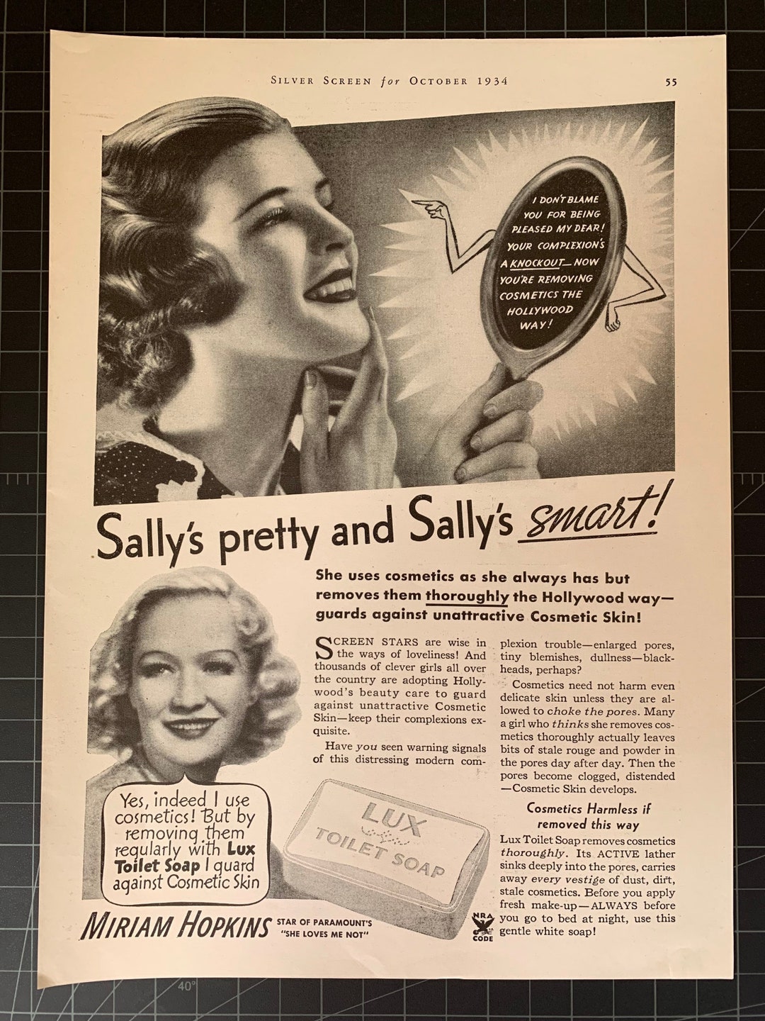 Vintage 1934 Lux Soap Print Ad Miriam Hopkinsvintage Retro Gift Decor ...