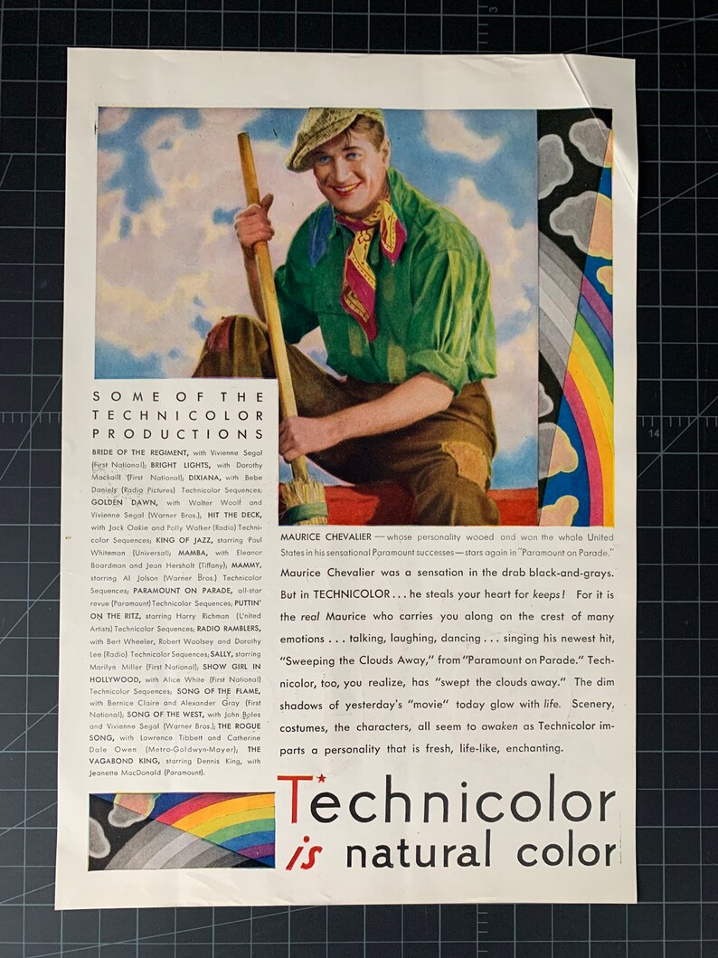 Rare Vintage 1930 Technicolor Film Print Ad Maurice - Etsy