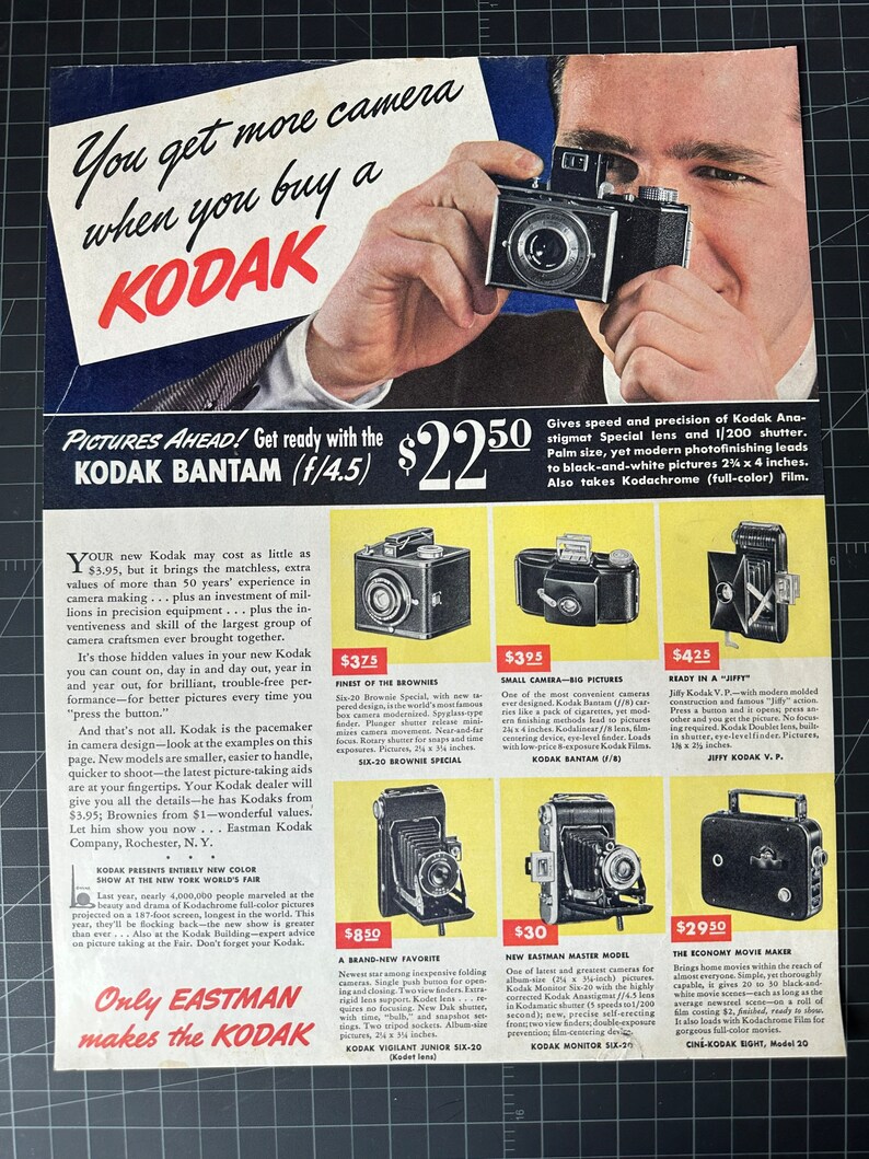 1940 Kodak Bantam Camera Ad – Vintage Photography Print, Antique Kodak ...