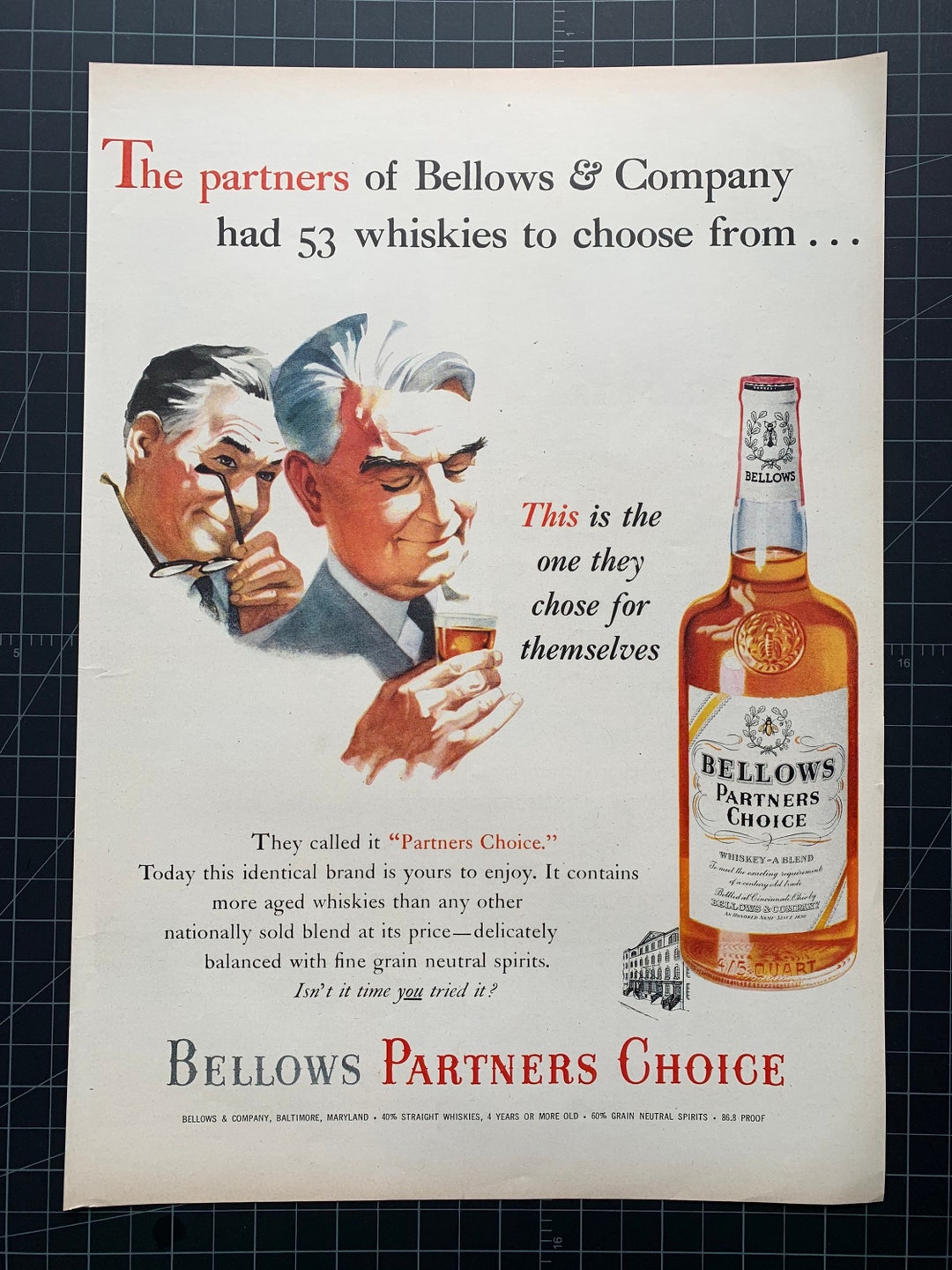 Vintage 1953 Bellows Whiskey Original Advertisement - Etsy