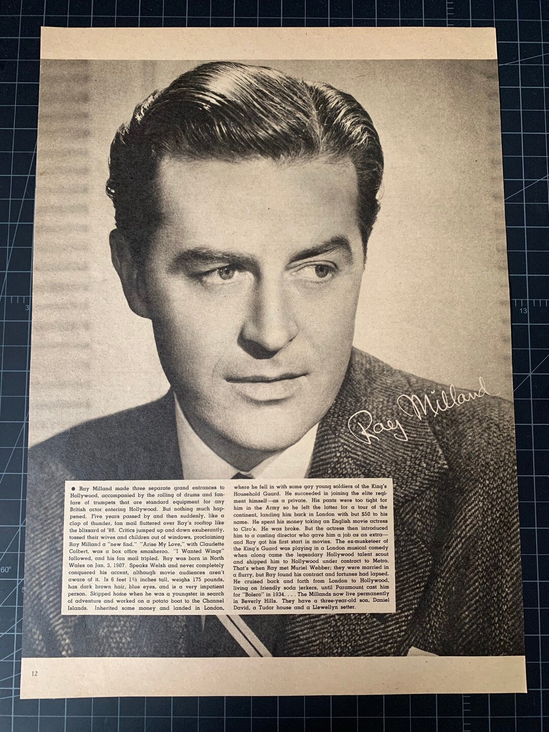 Vintage 1943 Ray Milland Magazine Portrait & Bio - Etsy