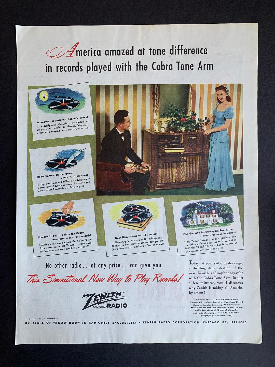 Vintage 1947 Zenith Radio Print Advintage Retro Gift Decor - Etsy