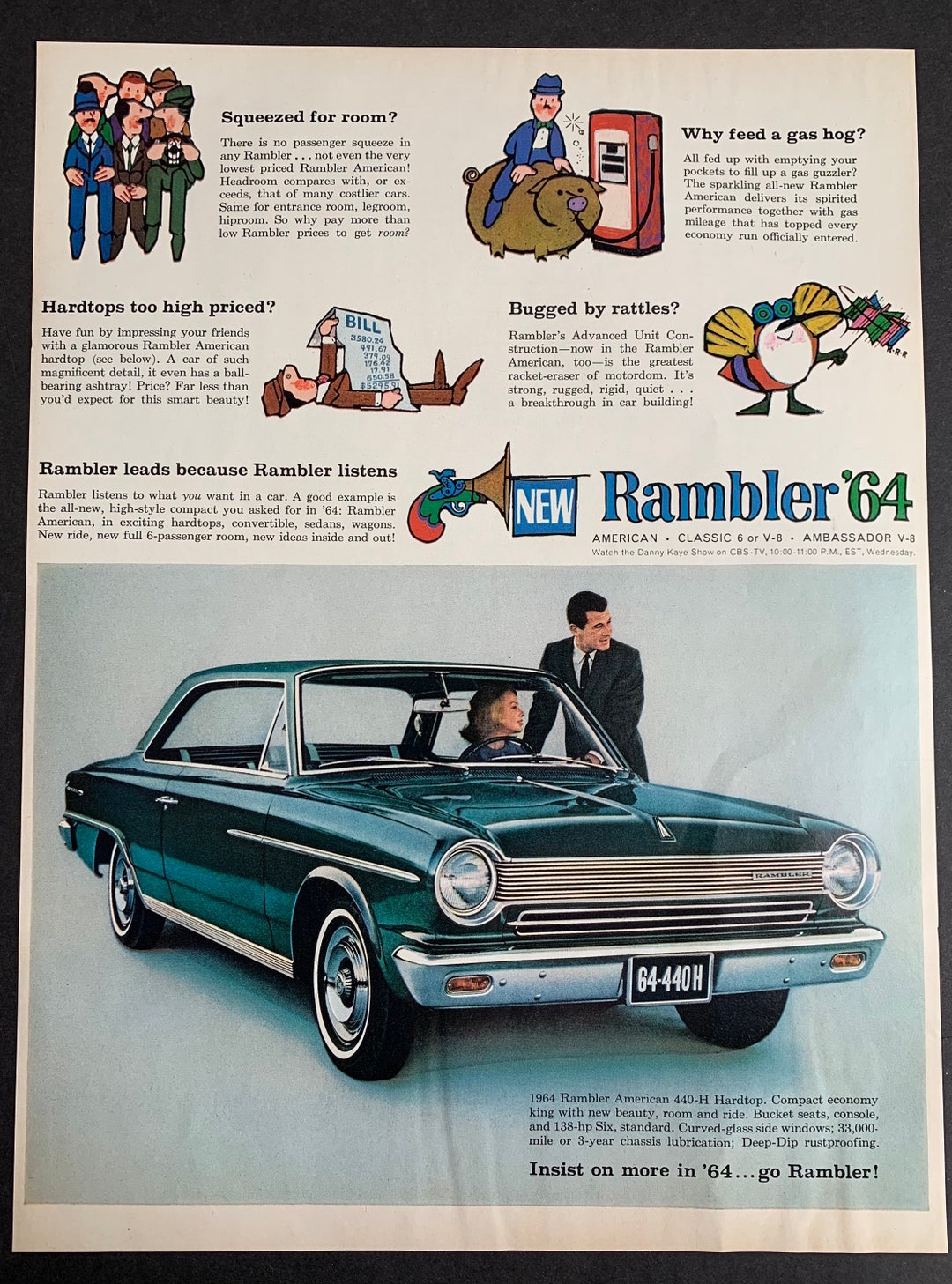 Vintage 1964 Rambler American 440-H Hardtop Print Ad - Etsy