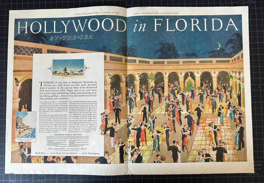 Vintage 1925 Hollywood Resort, Florida Original Print Ad - Etsy