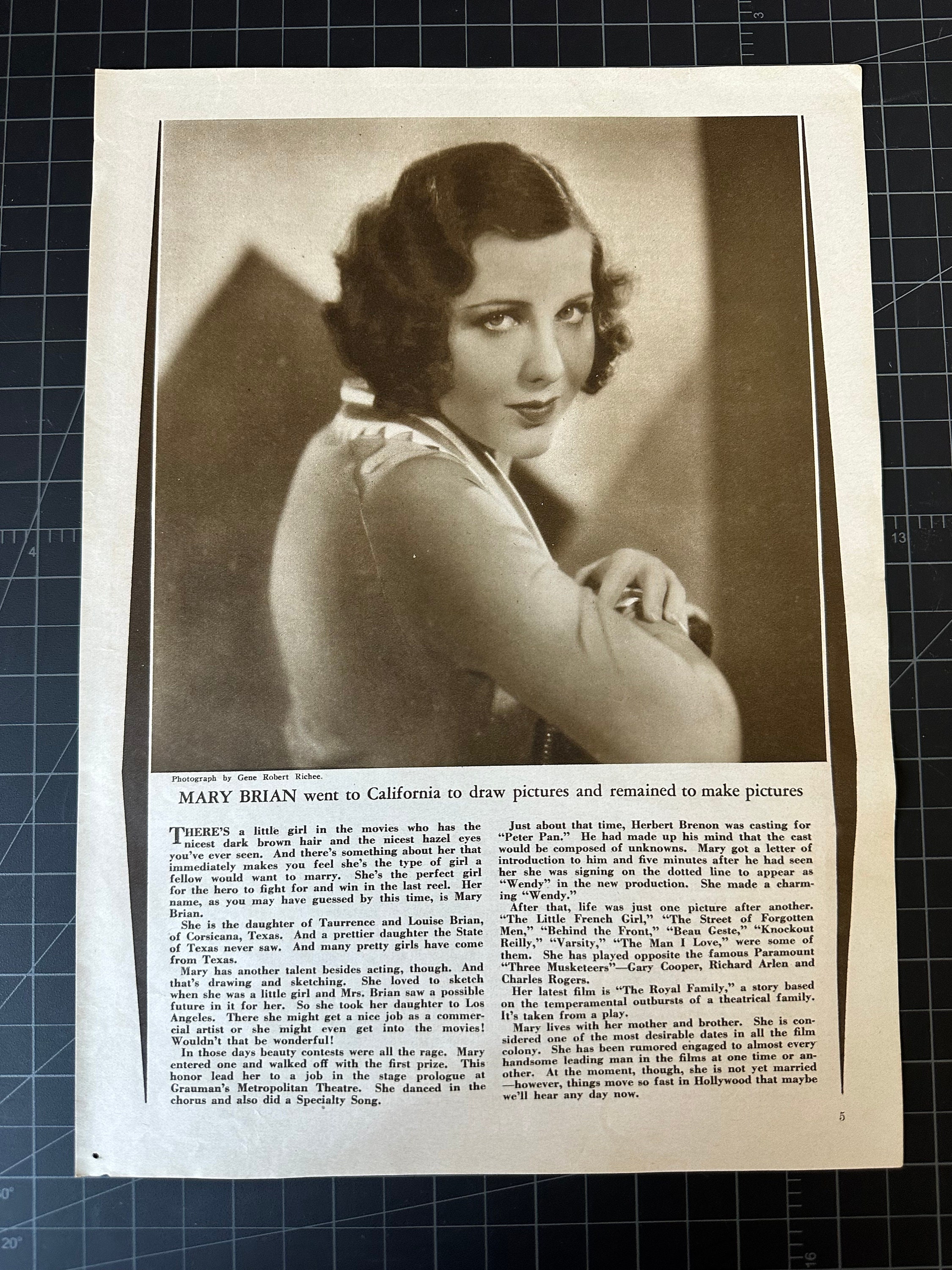 Vintage 1930s Mary Brian Portrait & Bio Original Magazine Page - Etsy