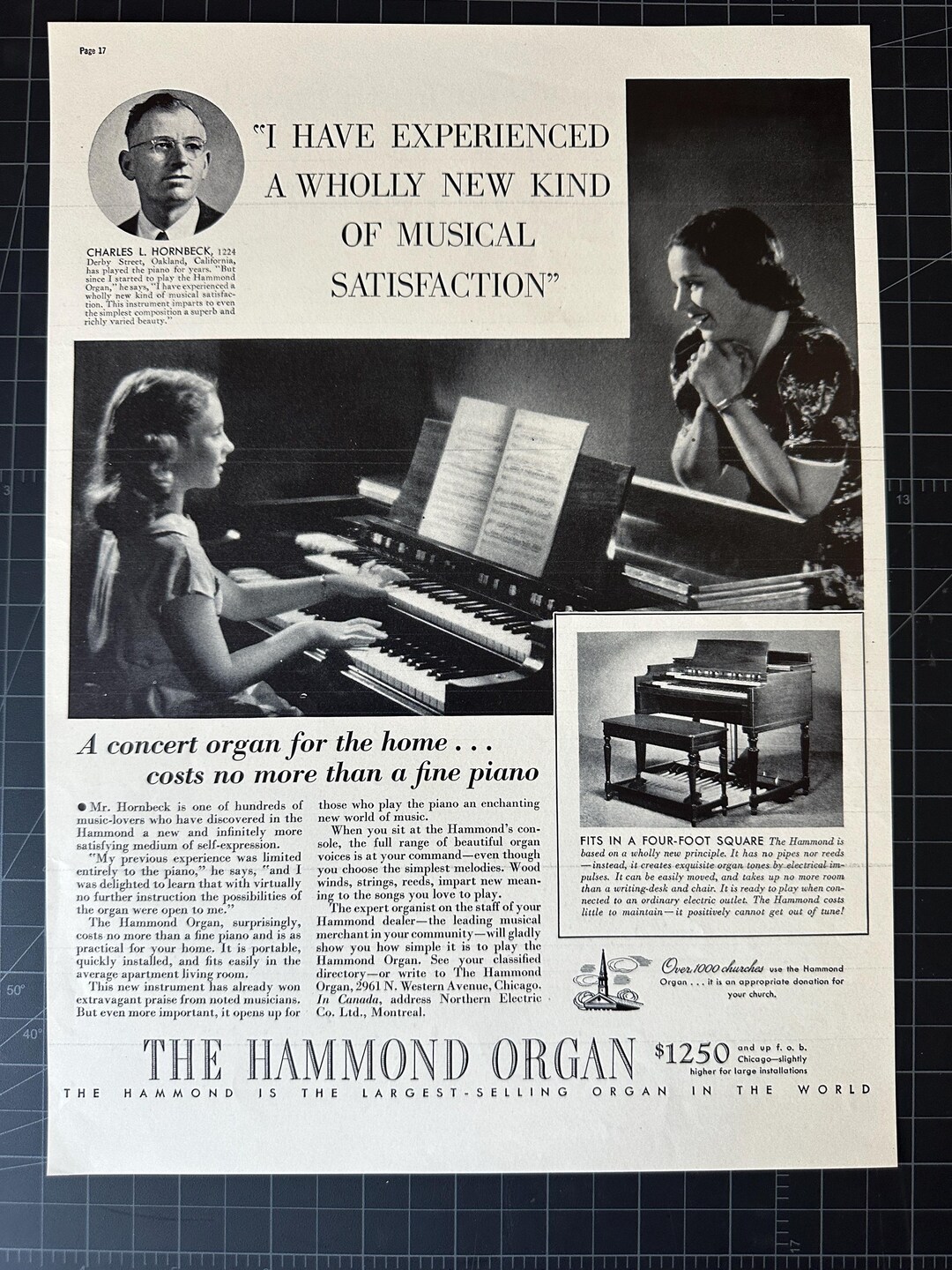 Vintage 1937 Hammond Organ Original Print Ad - Etsy