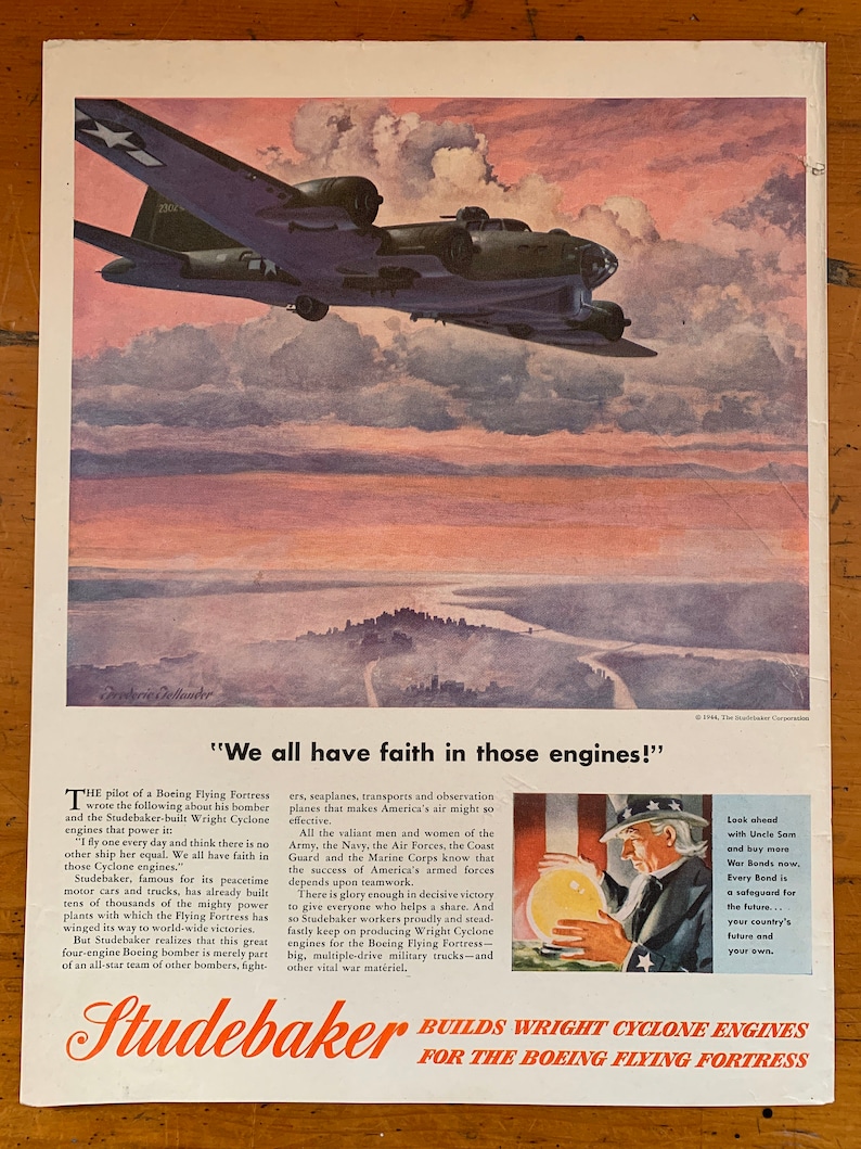 Vintage 1944 Boeing Flying Fortress Studebaker Aircraft Engine - Etsy