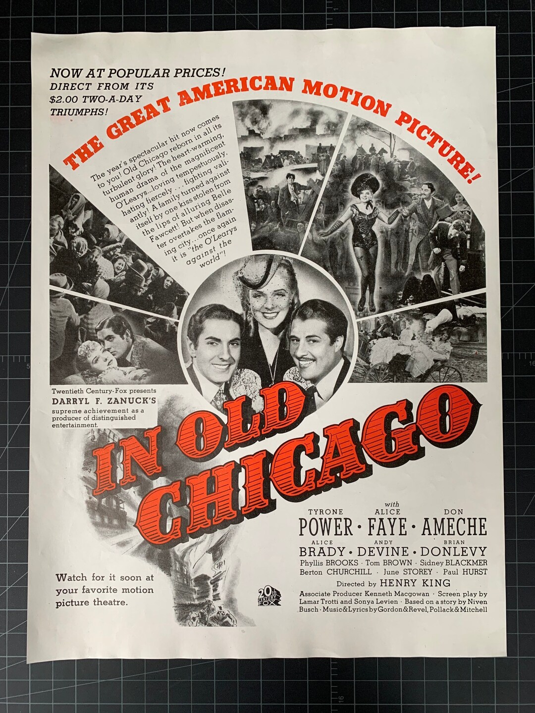 Vintage 1938 “in Old Chicago” Film Print Ad - Tyrone Power - Alice Faye ...