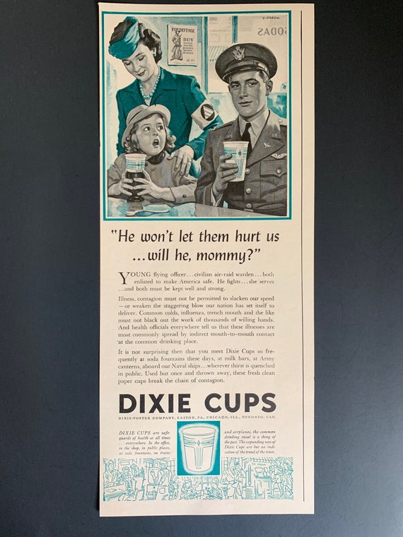 Vintage 1942 Dixie Cups Ad WW2 Era | Etsy