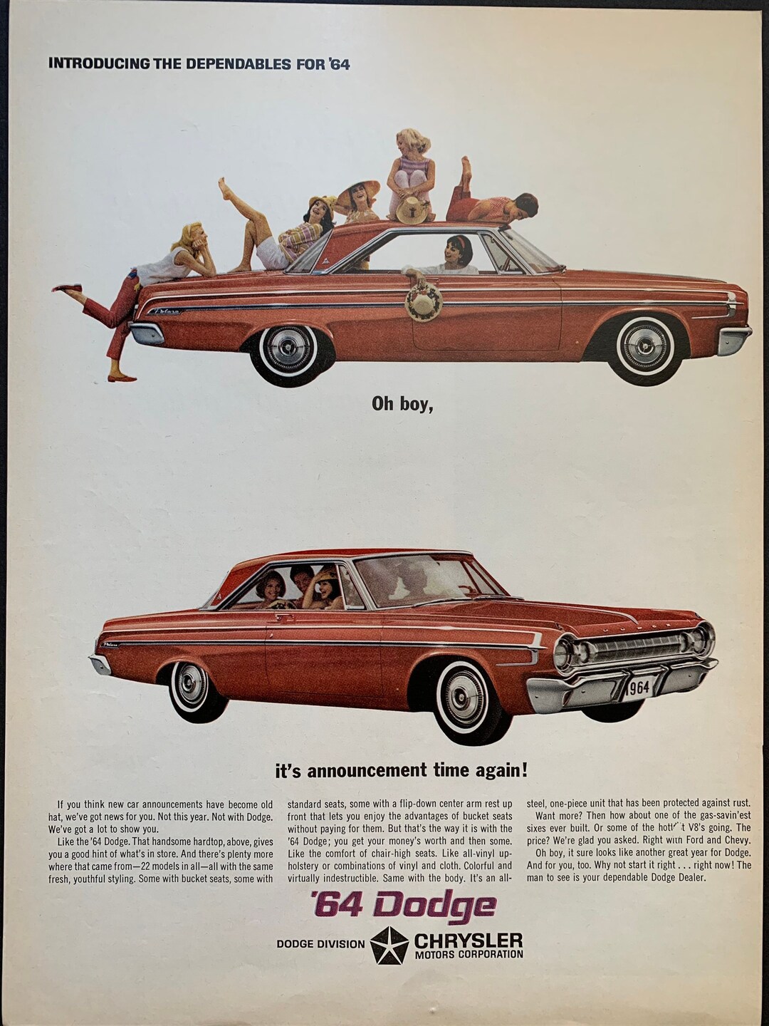 Vintage 1964 Dodge Automobile Print Ad - Etsy