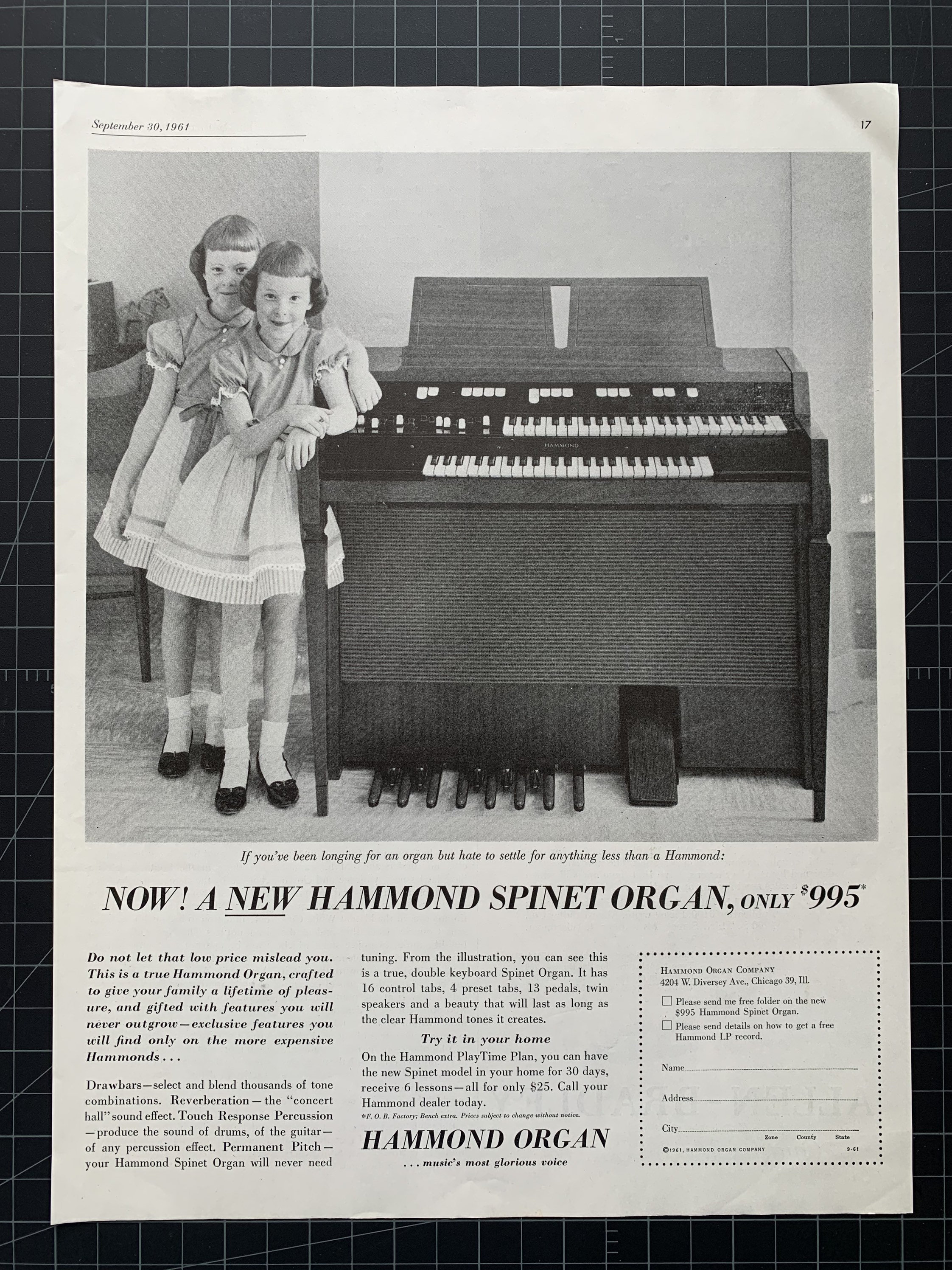 Vintage 1961 Hammond Organ Print Ad - Etsy