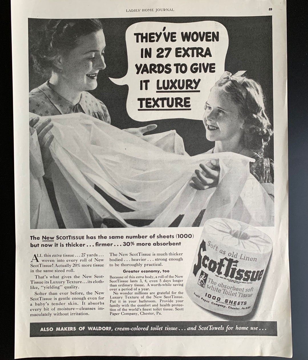 Vintage 1937 Scottissue Toilet Paper Print Advertisement - Etsy