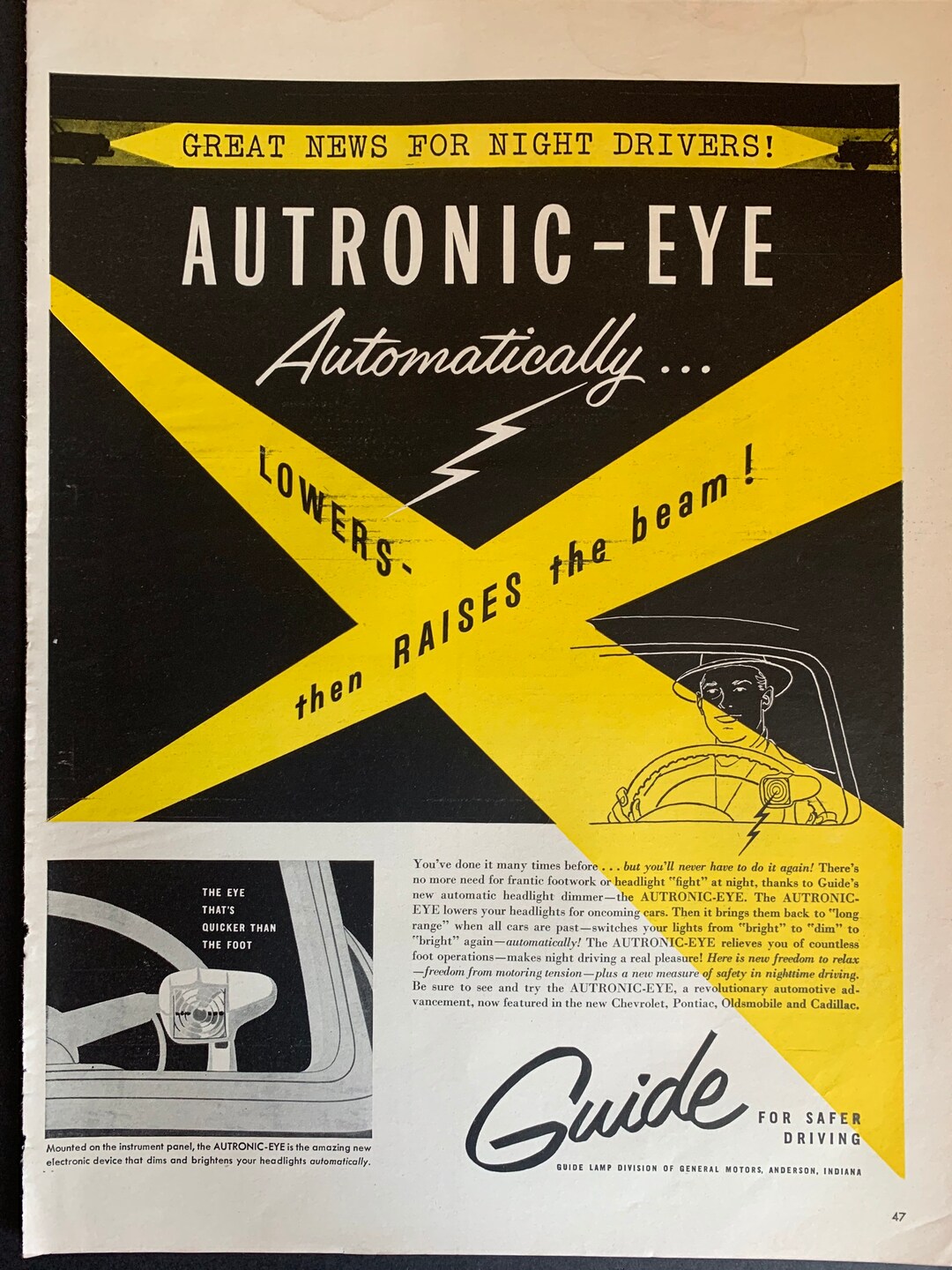 Vintage 1953 Autronic-eye Headlights Automobile Ad - Etsy