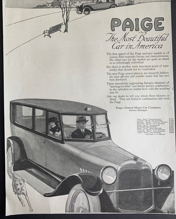 Vintage 1918 Paige Automobile Print Ad | Etsy
